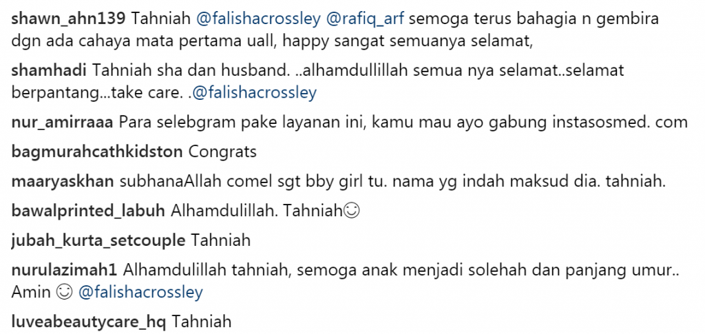 Falisha Crossley Timang Cahaya Mata Perempuan