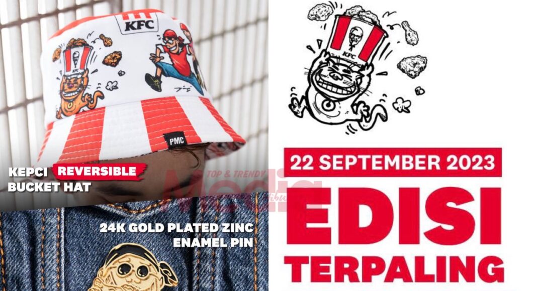 KFC Lancar Reversible Bucket Hat & Pin Enamel Zink Bersalut Emas 24K ...